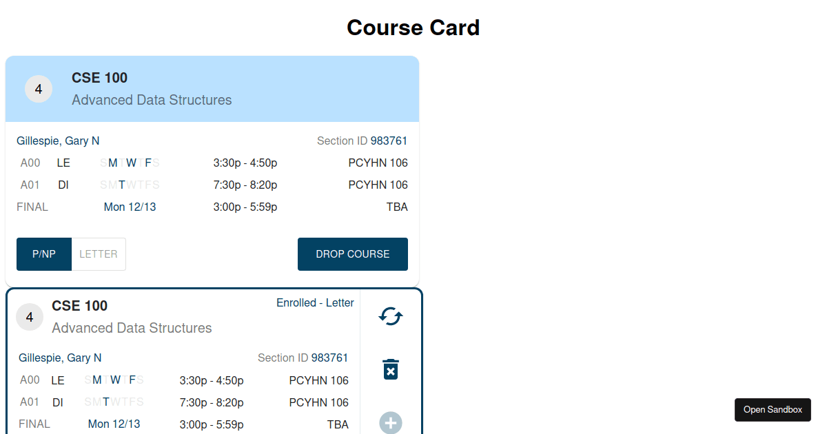 WebReg UI Demo - Codesandbox